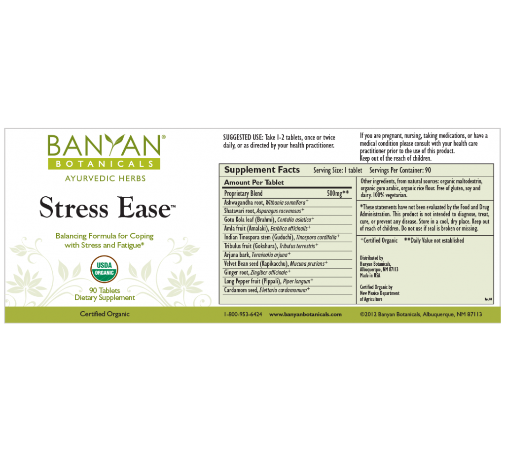 Stress Ease, 90 tabs - Banyan Botanicals • Psinergy Natural Health ...